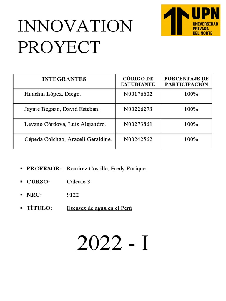 Innovation Proyect Grupo1 - Cálculo3 | PDF | Agua | Reservorio