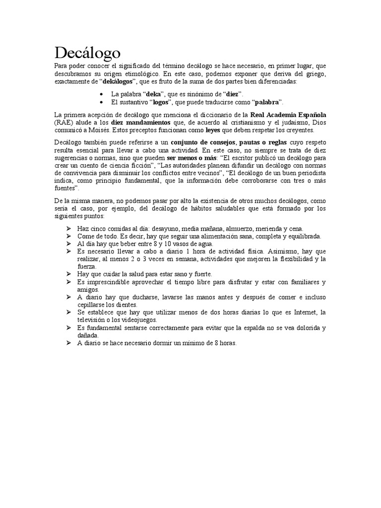 Significado y ejemplos del decálogo | PDF | Relaciones personales, crianza y desarrollo personal ...