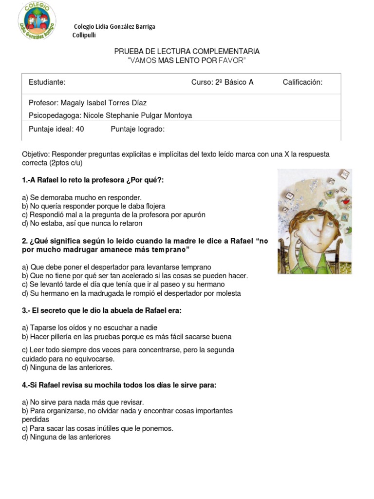 Prueba de Lectura 2º Básico | PDF