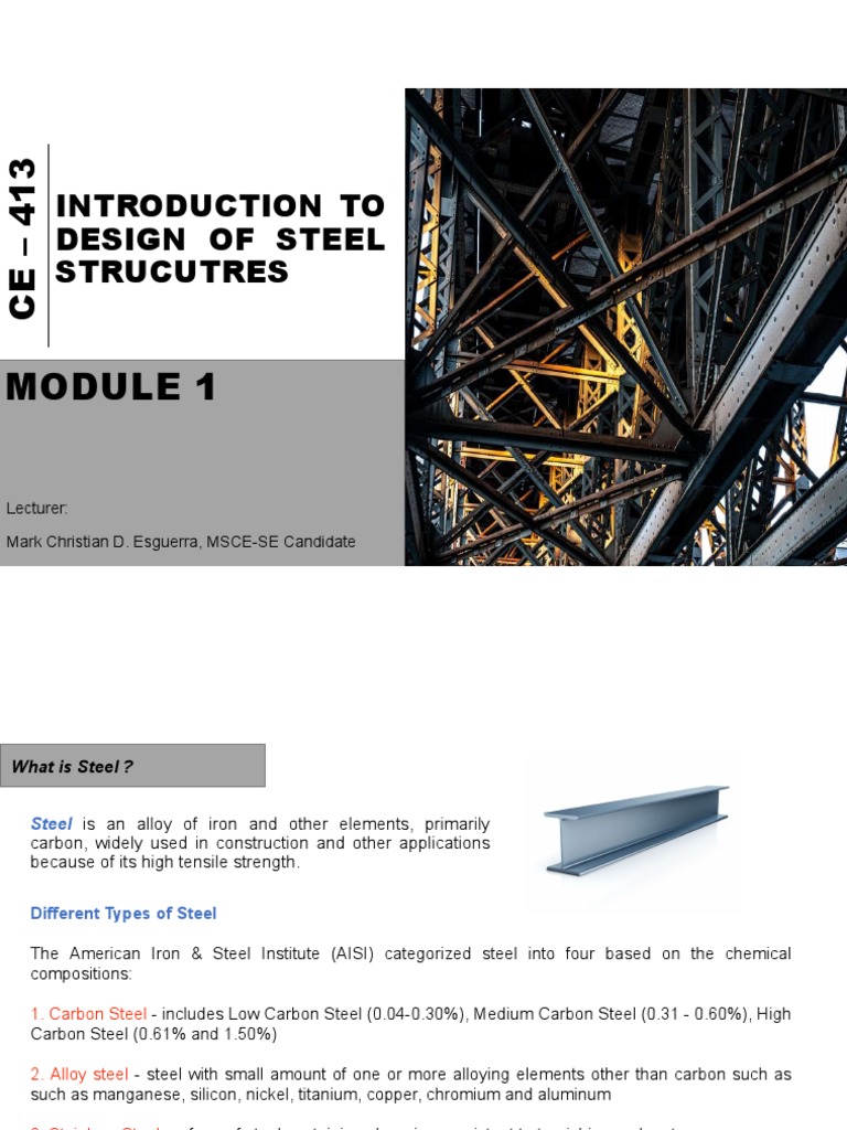 Introduction To Design of Steel Strucutres: Lecturer: Mark Christian D ...
