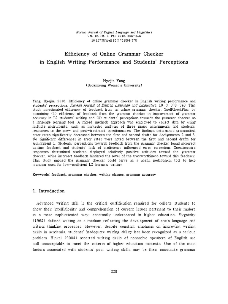 Efficiency of Online Grammar Checker in English Writing Performance and ...