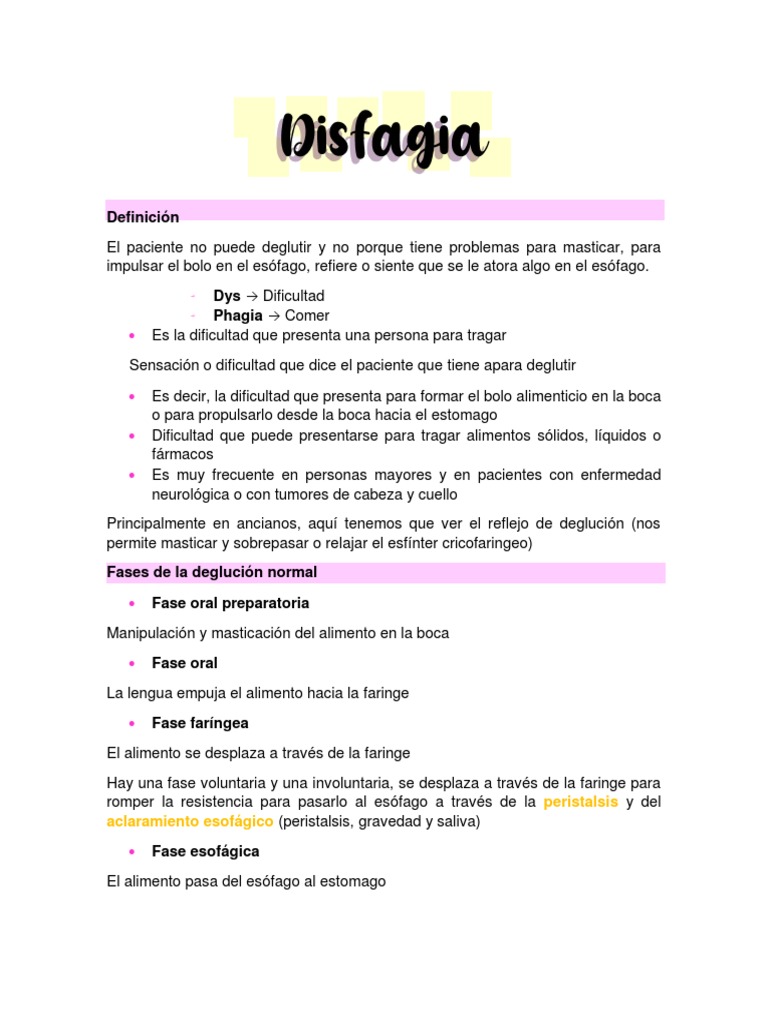 Disfagia | PDF | Esófago | Medicina CLINICA