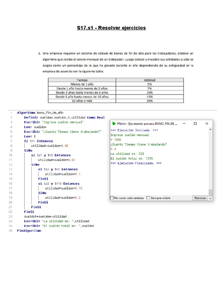 S17 Principio de Algoritmos - S17.s1 - Resolver Ejercicios | PDF