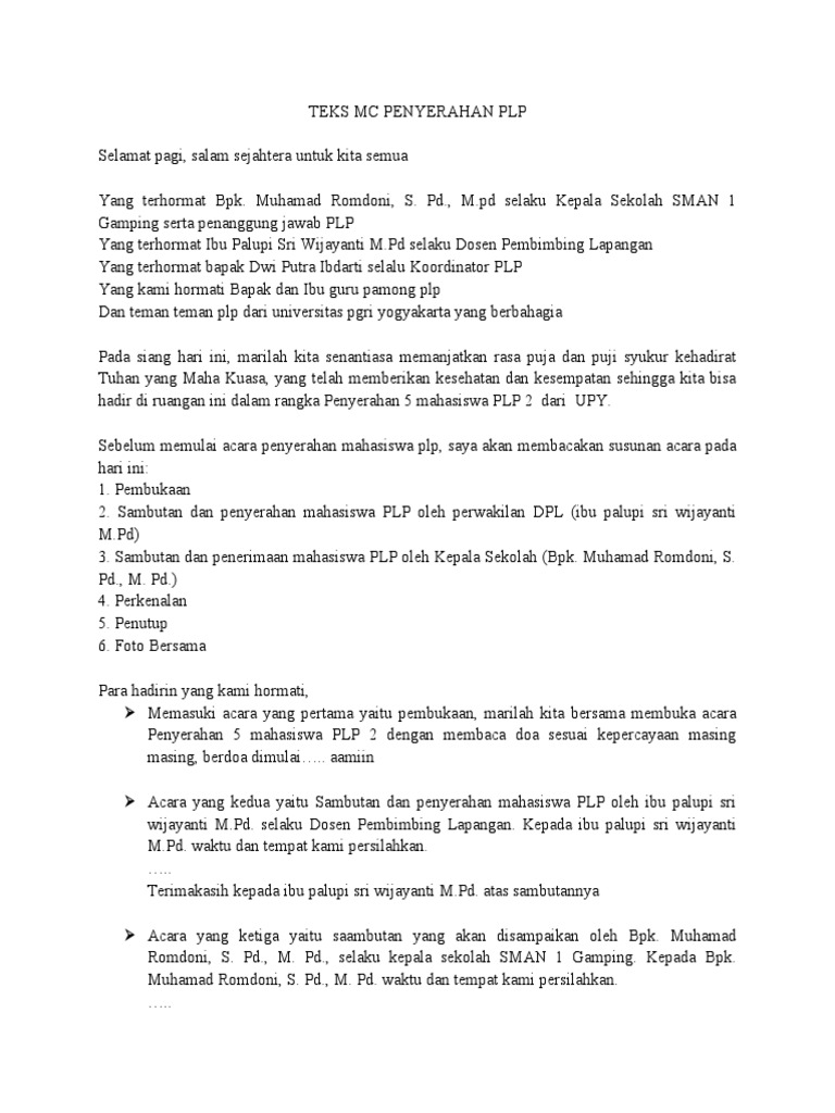 Teks MC Penyerahan PLP | PDF