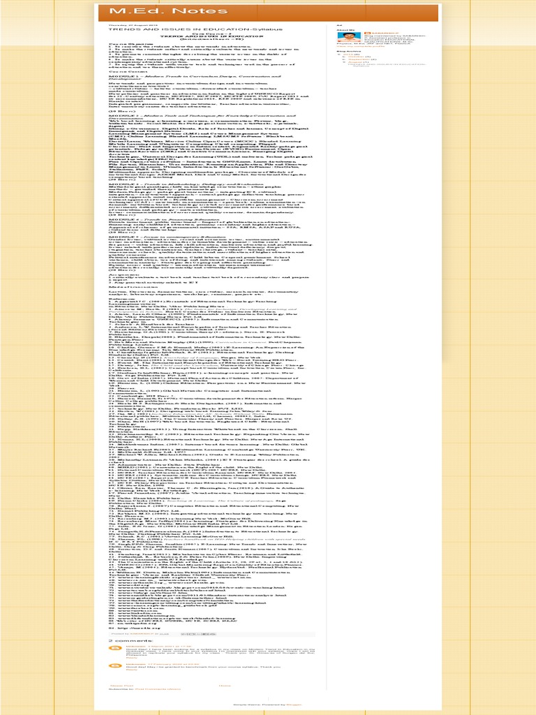 M.Ed. Notes - TRENDS AND ISSUES IN EDUCATION-Syllabus | PDF ...