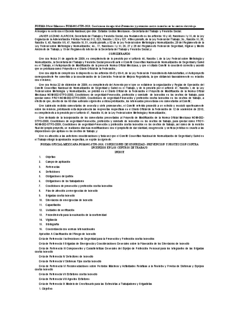 NORMA Oficial Mexicana NOM-002-STPS-2010, Condiciones de Seguridad ...