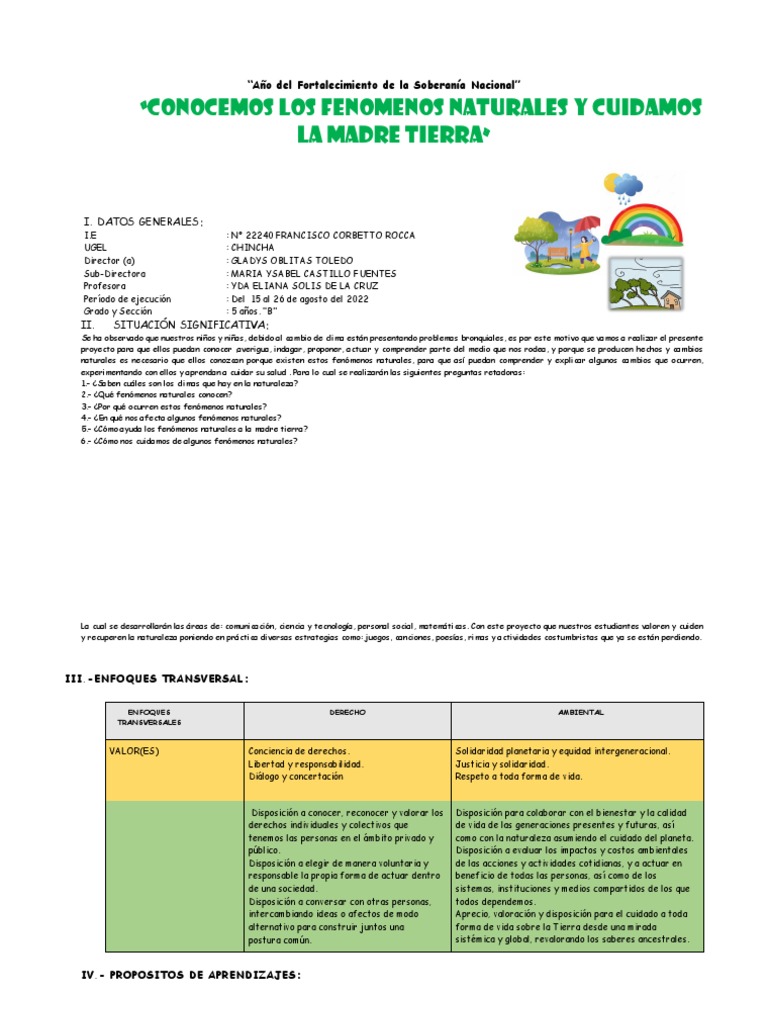 Proyecto de Los Fenomenos Naturales | PDF | Información | Aprendizaje