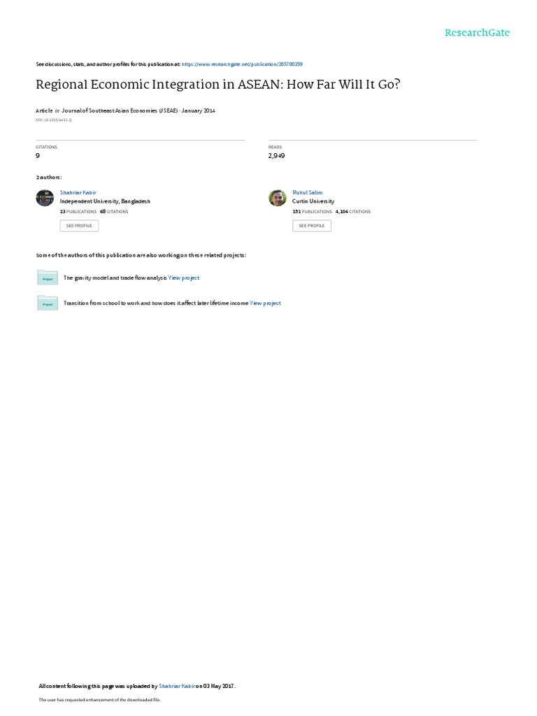 ASEAN Economic Integration Prospects | PDF | Asean Free Trade Area ...