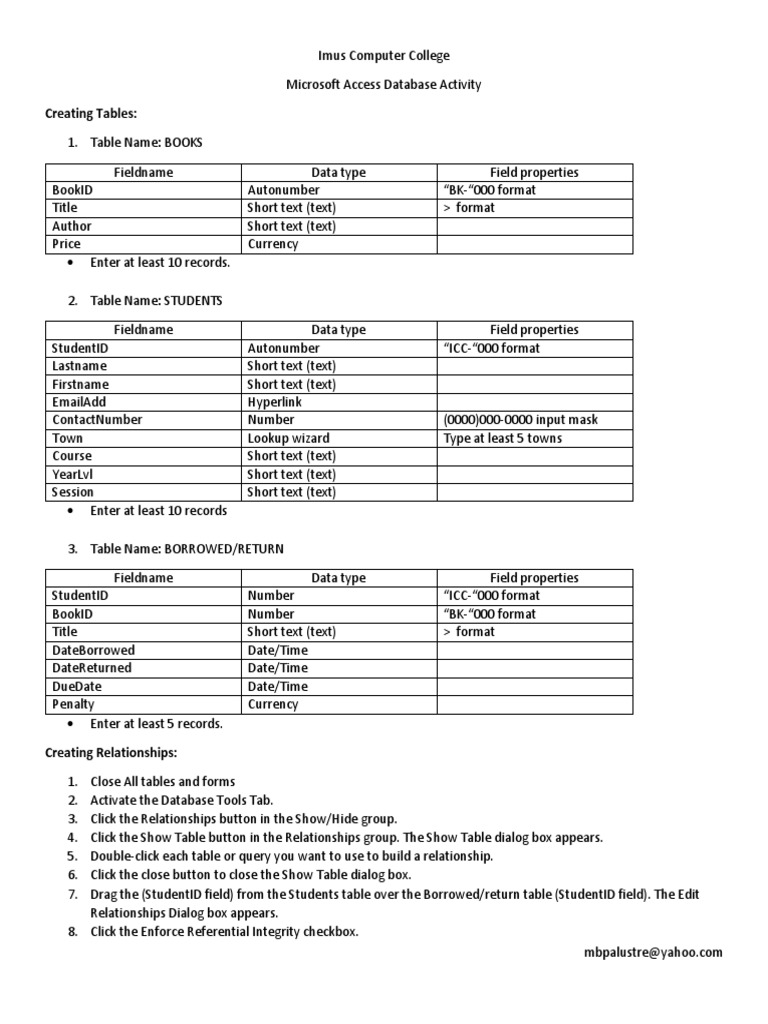 Microsoft Access Activity | PDF | Table (Database) | Microsoft Access