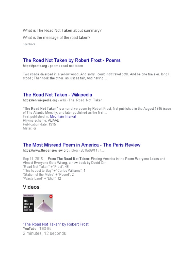 The Road Not Taken by Robert Frost - Poems | PDF | Poems | Poetry