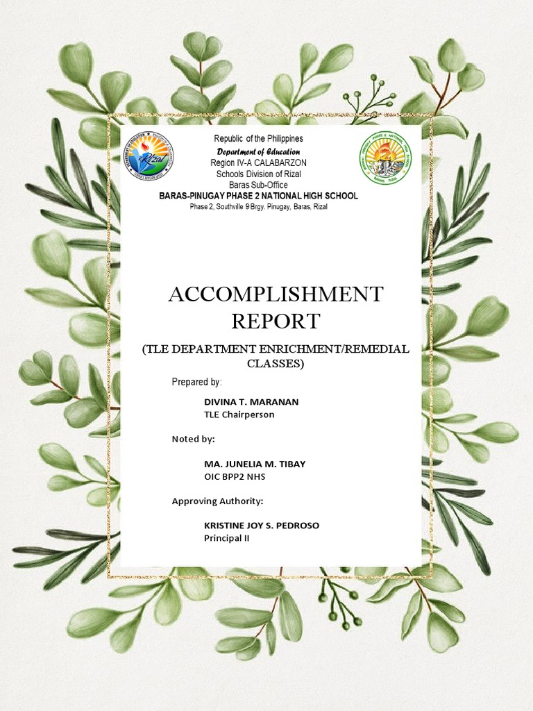 TLE Department Accomplishment Report | PDF | Cognitive Science | Teaching