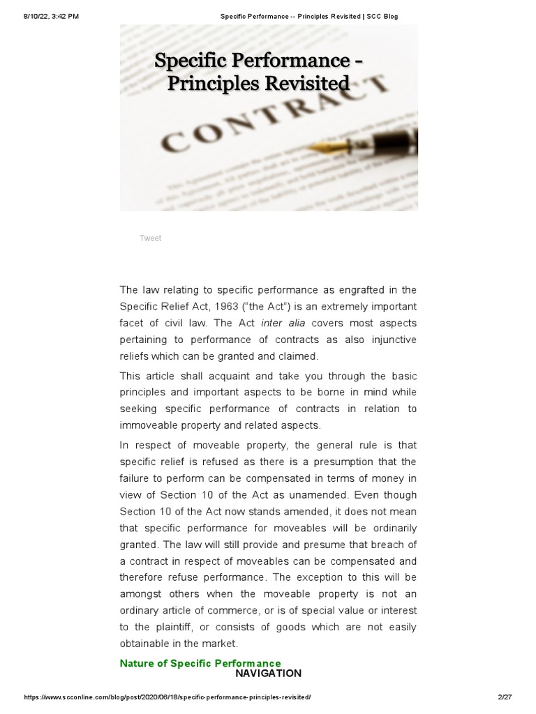 Specific Performance - Principles Revisited - SCC Blog | PDF | Specific Performance | Lawsuit