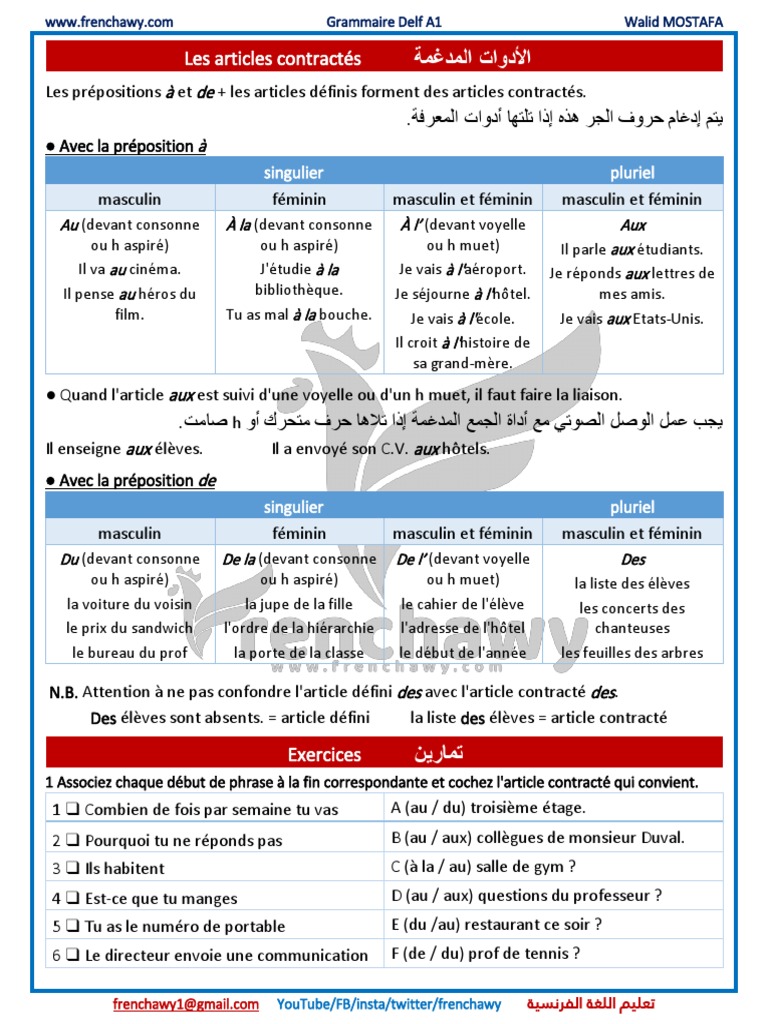 Les Articles Définis Contractés Grammaire Delf A1 | PDF | Linguistique ...