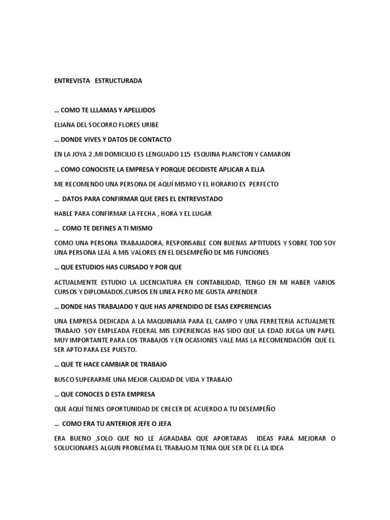 Entrevista Estructurada | PDF