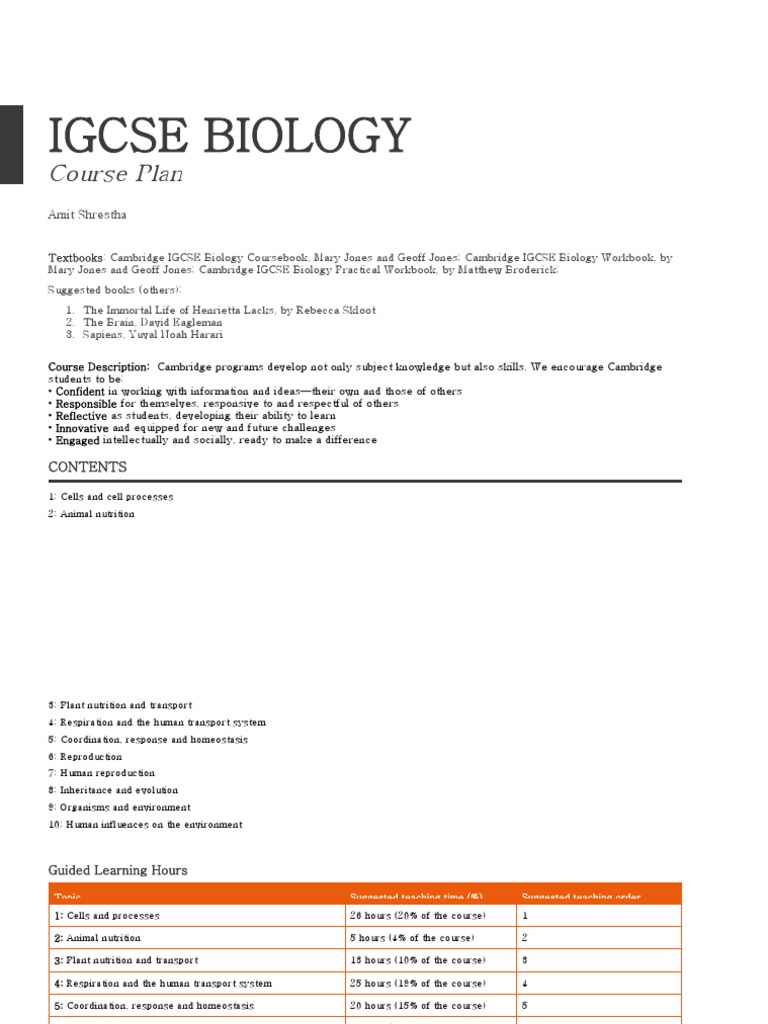 IGCSE Biology Course Overview and Plan | PDF | Genetics | Biotechnology