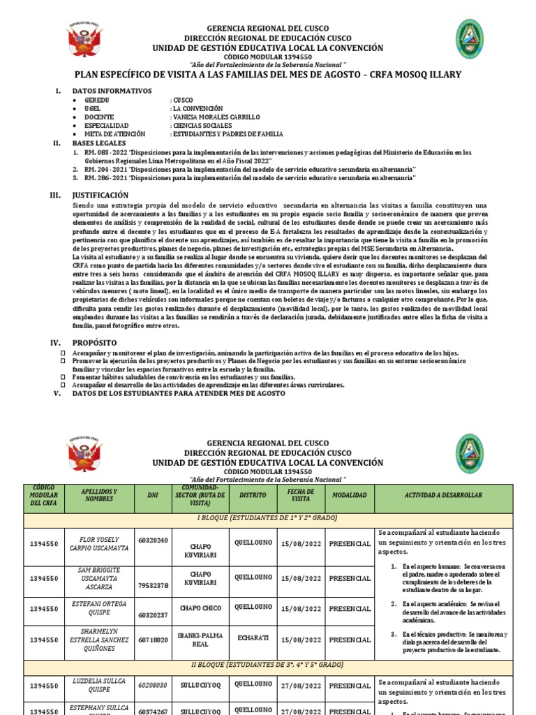 Plan Especifico Mes de Agosto | PDF