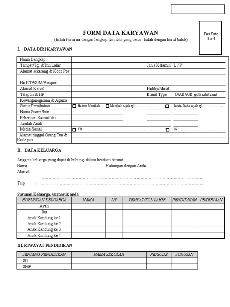 Form Baru Data Karyawan | PDF
