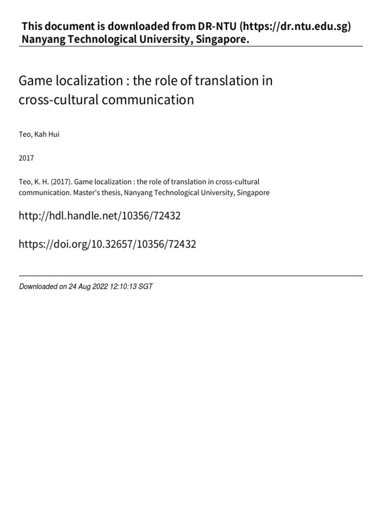Teo Kah Hui G1503553K | PDF | Translations | Cross Cultural Communication