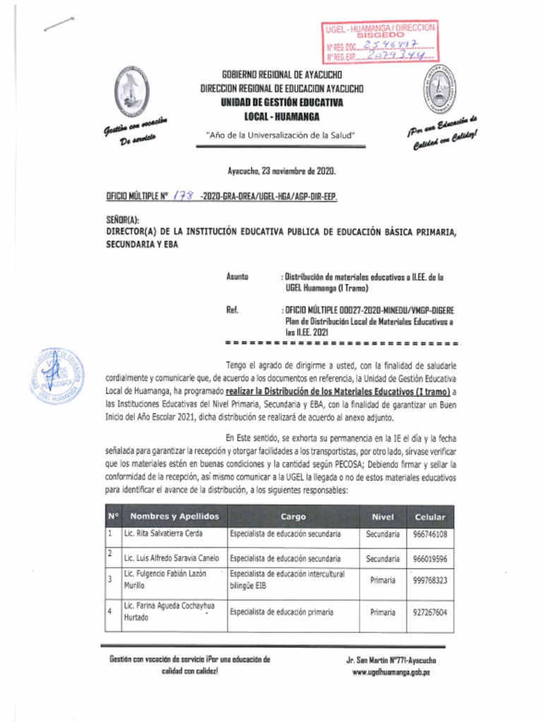 Oficio Multiple 178 2020 Agp | PDF