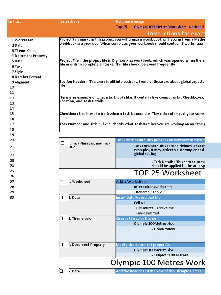 TOP 25 Worksheet: Instructions For Exam | PDF