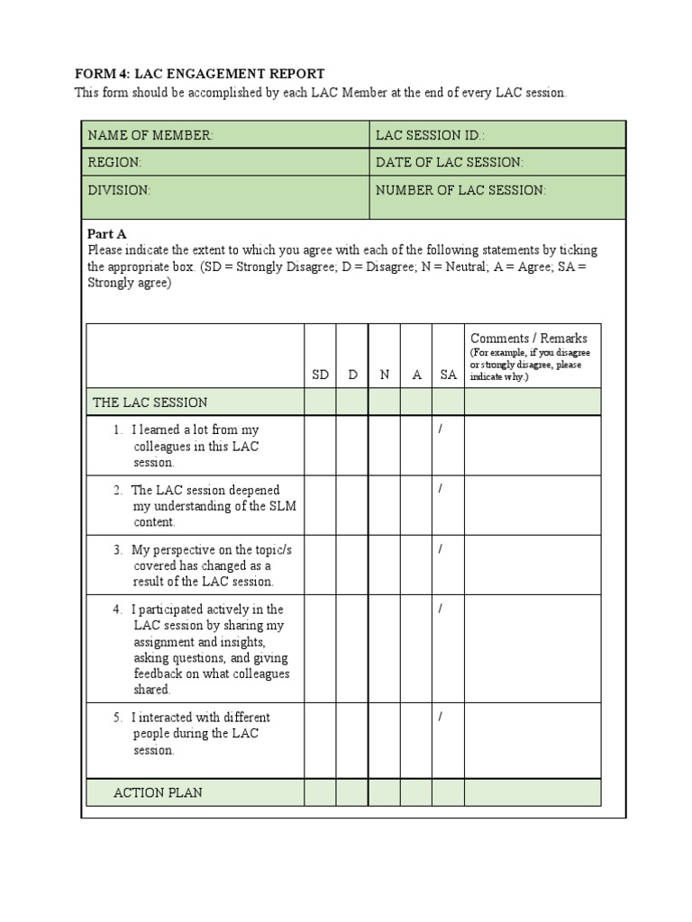 Form 4: Lac Engagement Report: (For Example, If You Disagree or ...