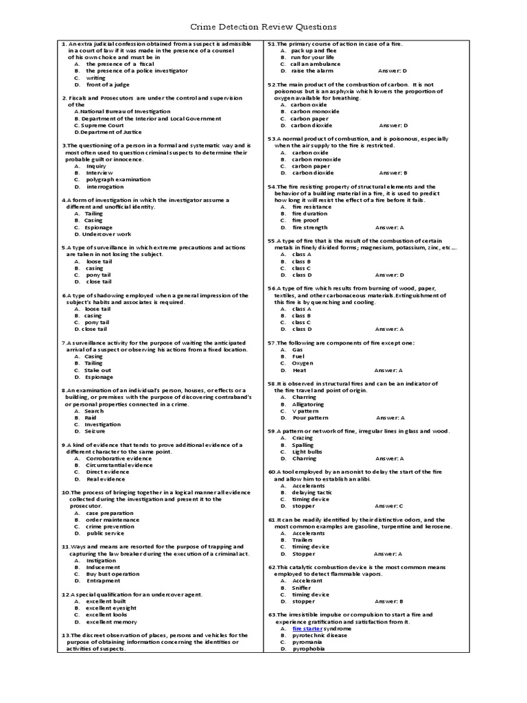 Crime Detection Review Questions: Fire Starter | PDF | Fires | Forensic ...