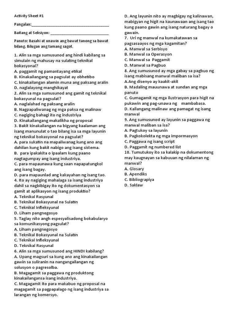 Activity Sheet Filipino 12 | PDF