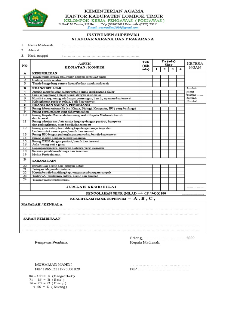 Instrumen Standar Sarana Dan Prasarana | PDF
