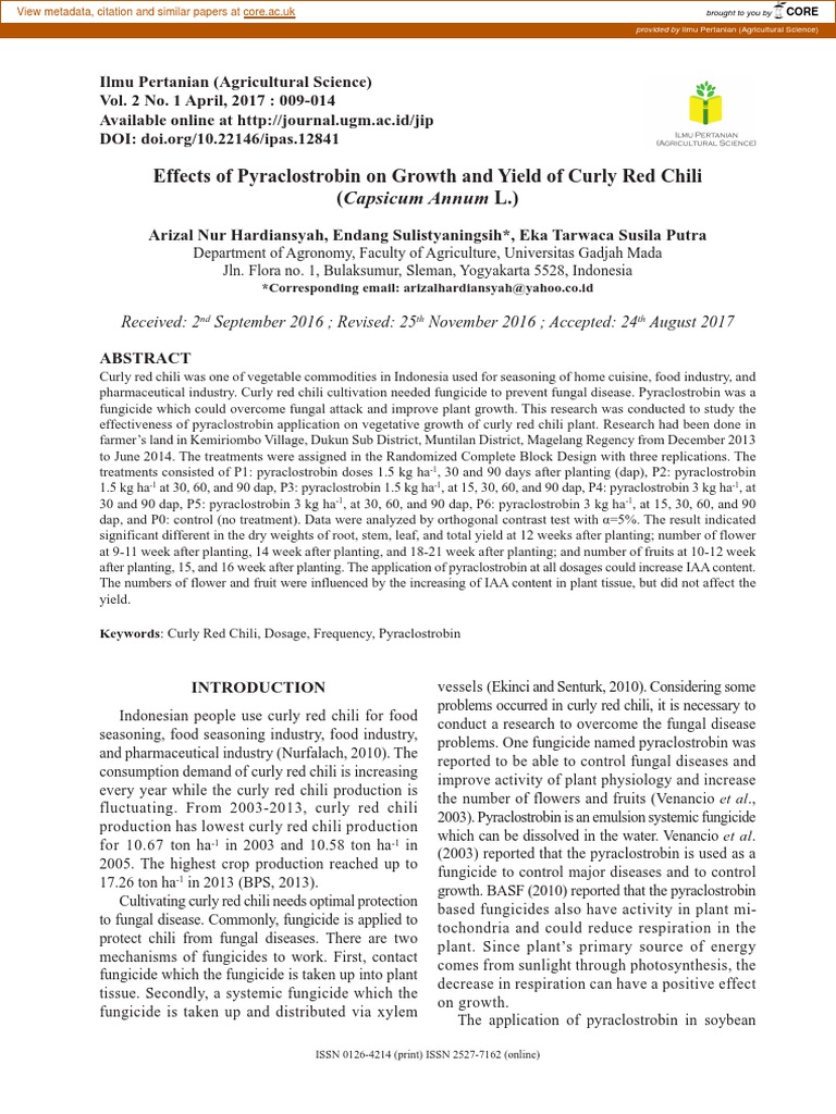 Effects of Pyraclostrobin On Growth and Yield of Curly Red Chili ...