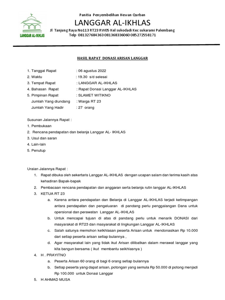 Notulen Rapat Arisan Dan Rencana Anggaran Belanja | PDF
