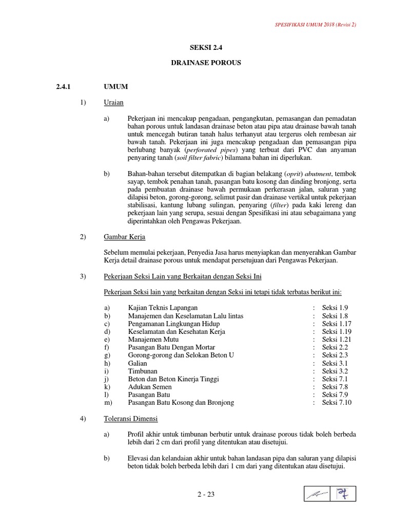 Spesifikasi Umum 2018 Rev.2 Divisi 2 Tentang Drainase Seksi 2.4 Tentang Drainase Porous | PDF