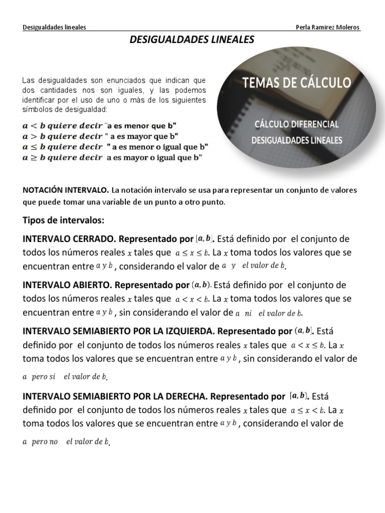 Desigualdades Lineales.p.01 | PDF | Desigualdad (Matemáticas) | Intervalo (Matemáticas)