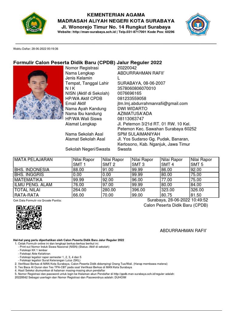 Form PPDB Cetak 20220042 | PDF