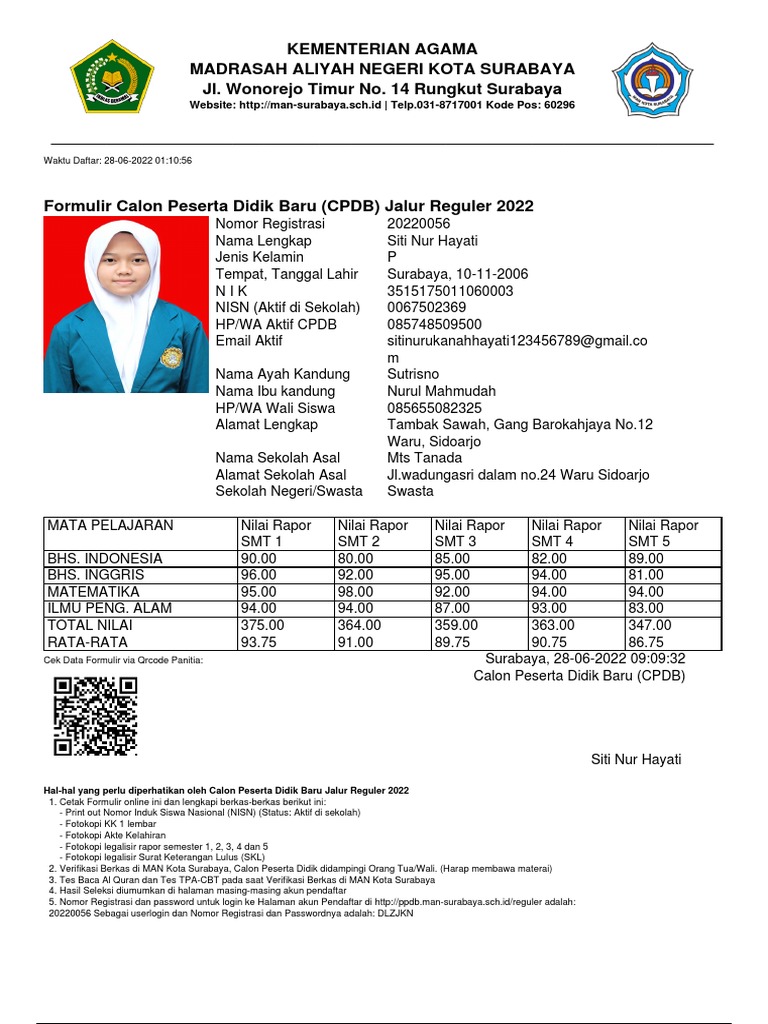 Form PPDB Cetak 20220056 | PDF
