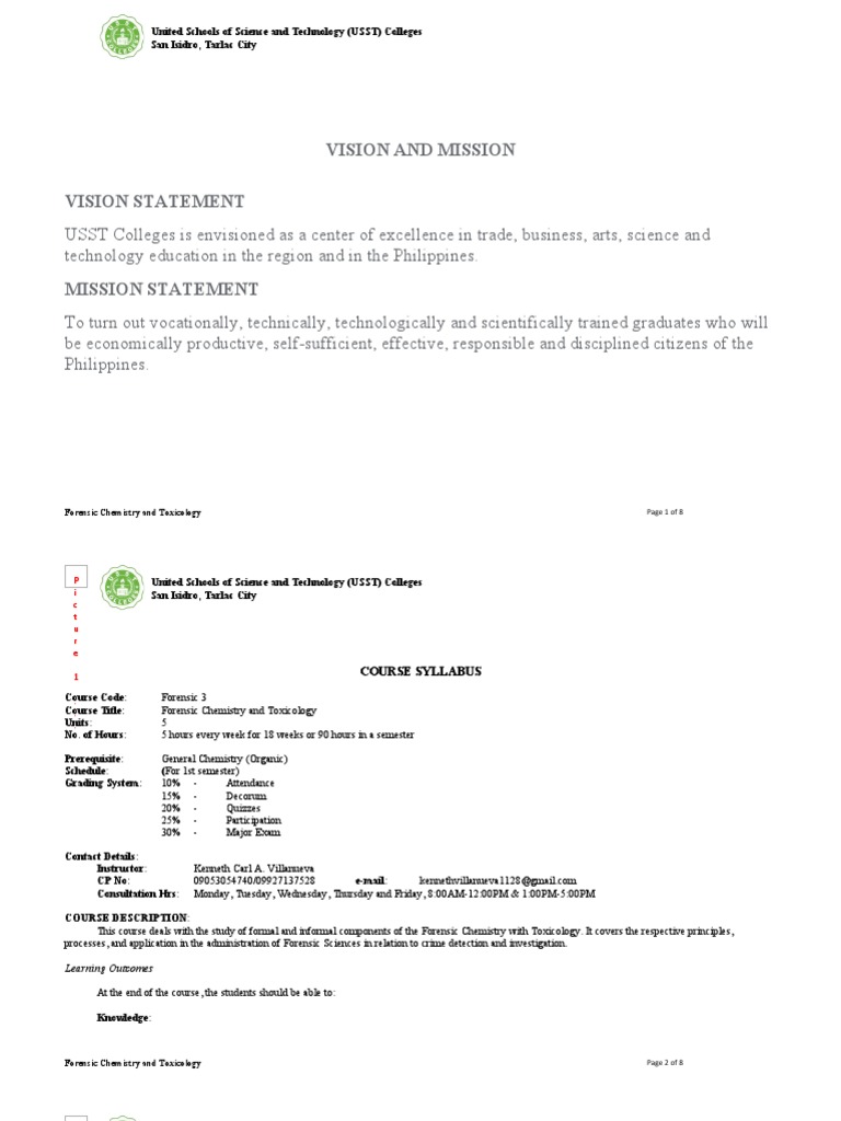 Syllabus Forensic Chemistry | PDF | Forensic Science | Toxicology