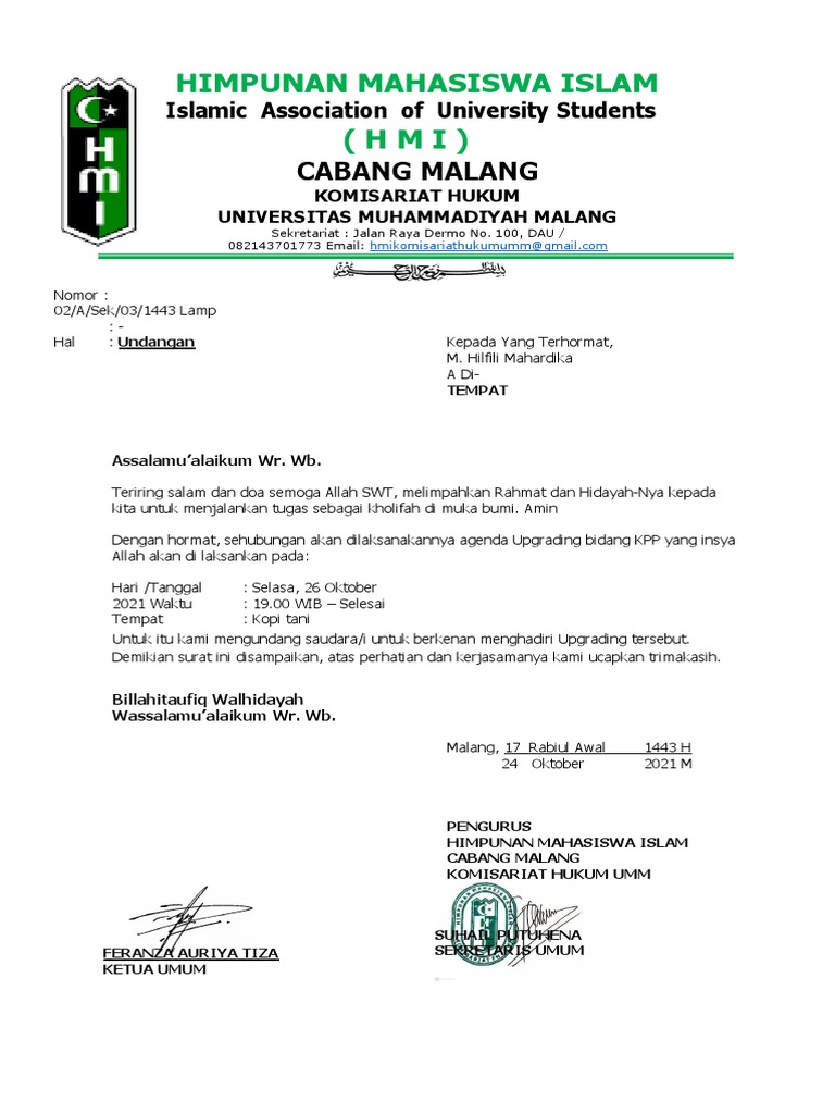 Undangan Upgrading KPP HMI Malang | PDF