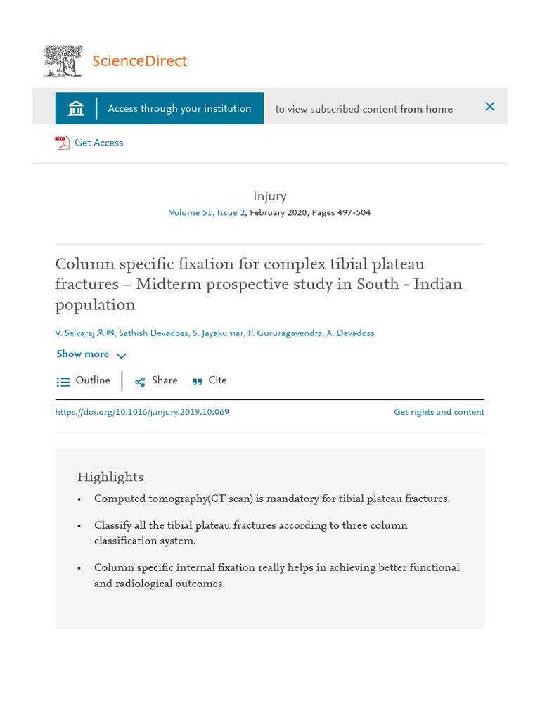 Column Specific Fixation For Complex Tibial Plateau Fractures - Midterm ...