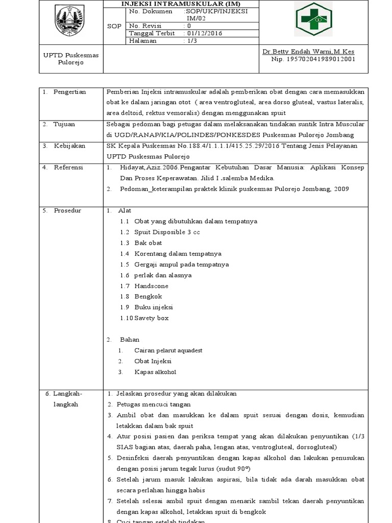 Sop Injeksi Intra Muscular (Im) | PDF