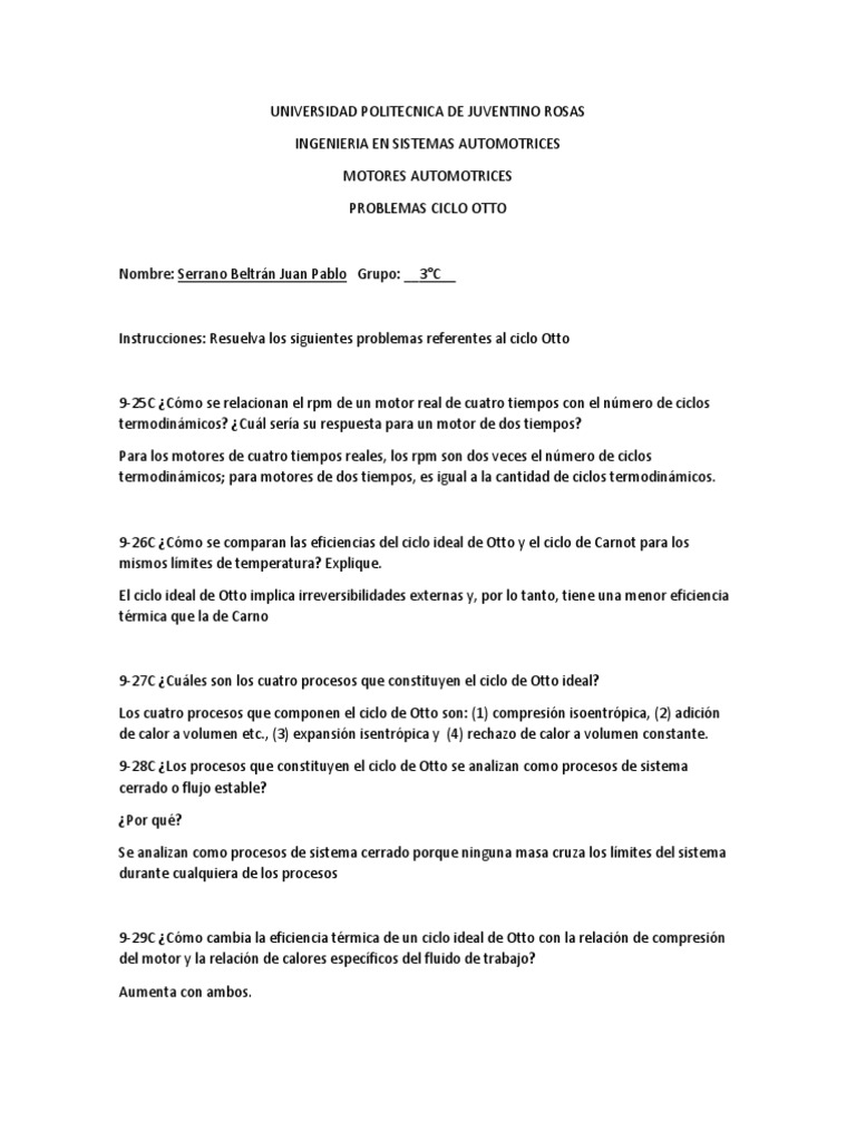 EP2-Reporte de Práctica Del Funcionamiento de Motores de Ciclos de 4 Tiempos | PDF | Motor de ...