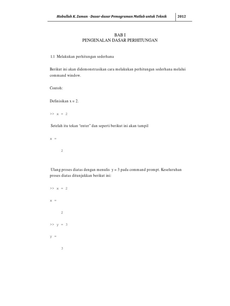 Dasar Pemrograman Matlab untuk Teknik | PDF | Sains & Matematika