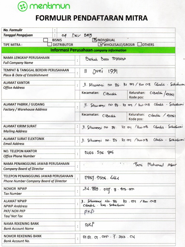 Formulir Pendaftaran Mitra | PDF