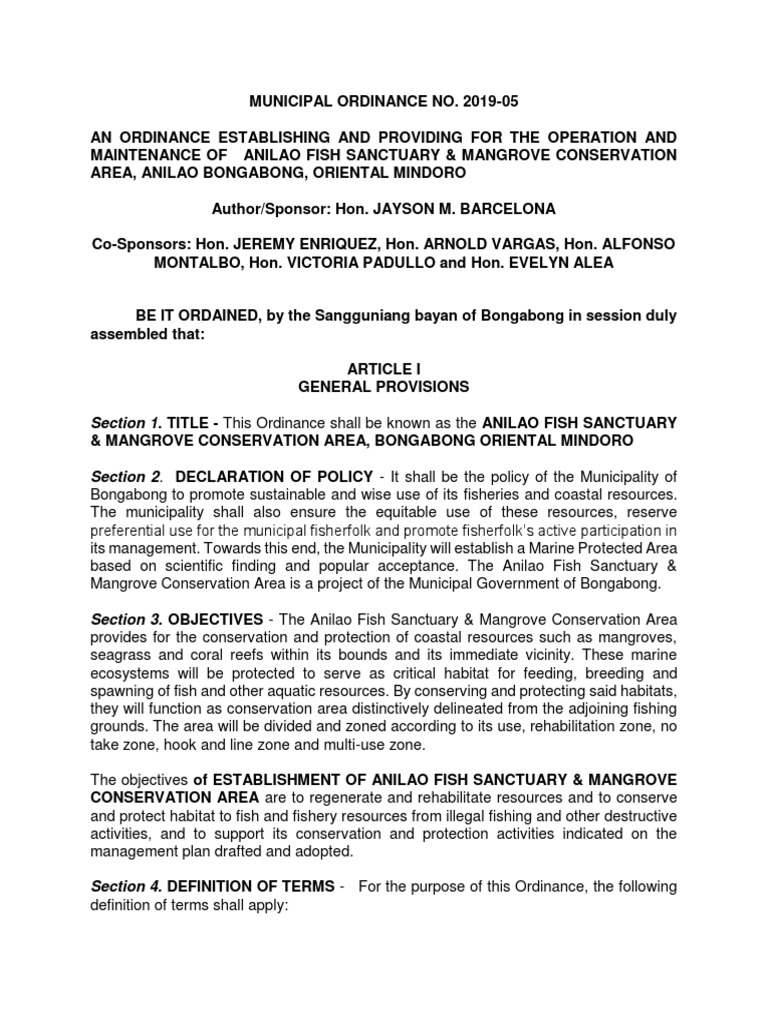 Municipal Ordinance No. 2019-04 | PDF | Scuba Diving | Coral Reef