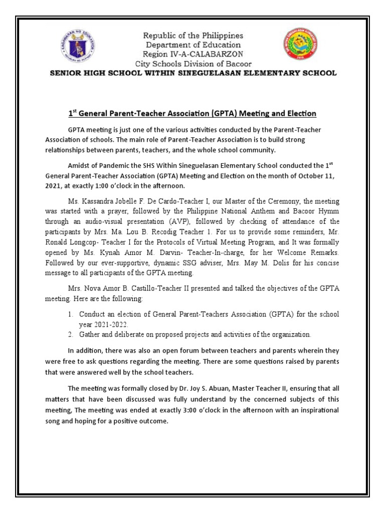 GPTA Meeting & Election Report 2021 | PDF