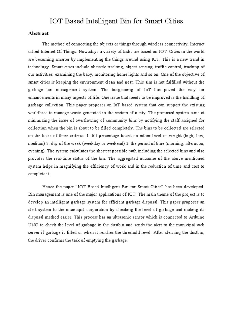 IOT Based Intelligent Bin For Smart Cities | PDF