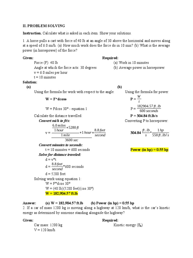 Ii. Problem Solving Instruction. Calculate What Is Asked in Each Item ... Ii. Problem Solving Instruction. Calculate What Is Asked in Each Item ...