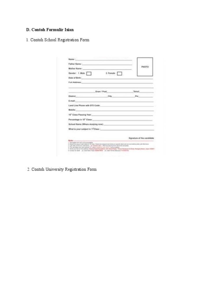 Contoh School Registration Form: D. Contoh Formulir Isian | PDF | Business