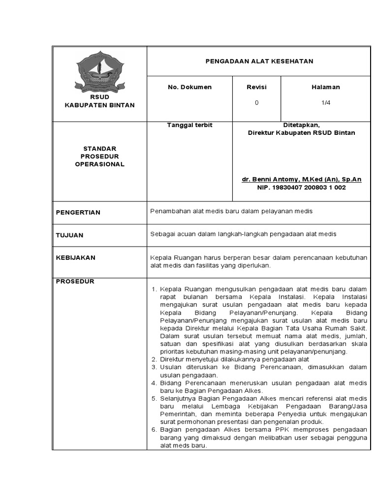 Sop Pengadaan Alkes | PDF