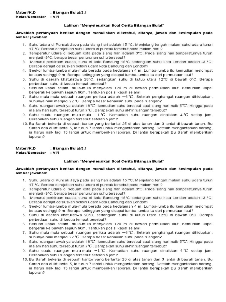 Latihan Soal Cerita BilBul | PDF