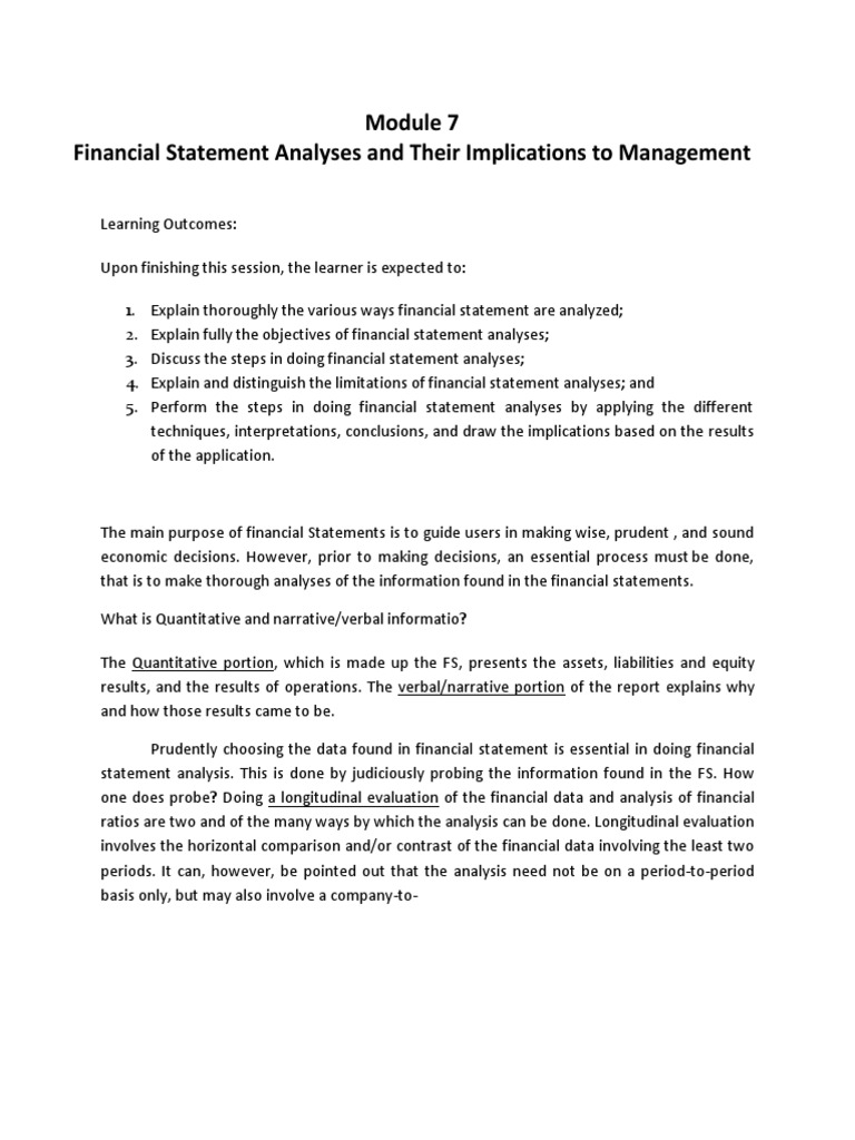 Module 7 - Financial Analyses and Their Implications To Management ...