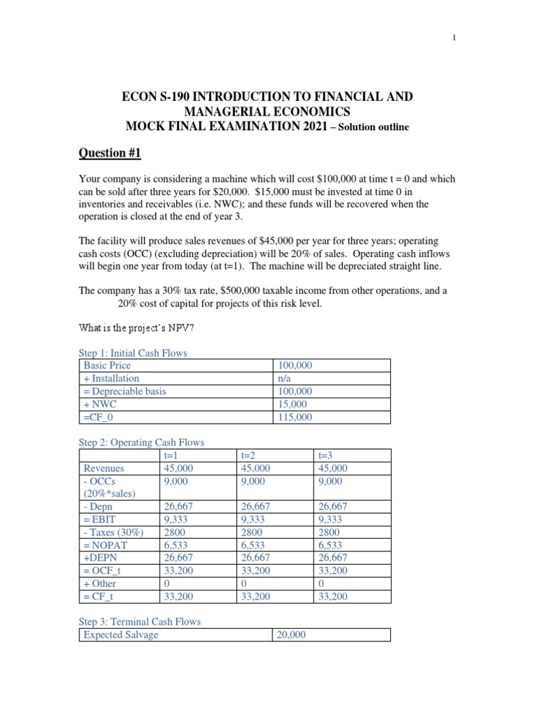 Analysis of a Mock Final Examination for an Introduction to Financial and Managerial Economics ...